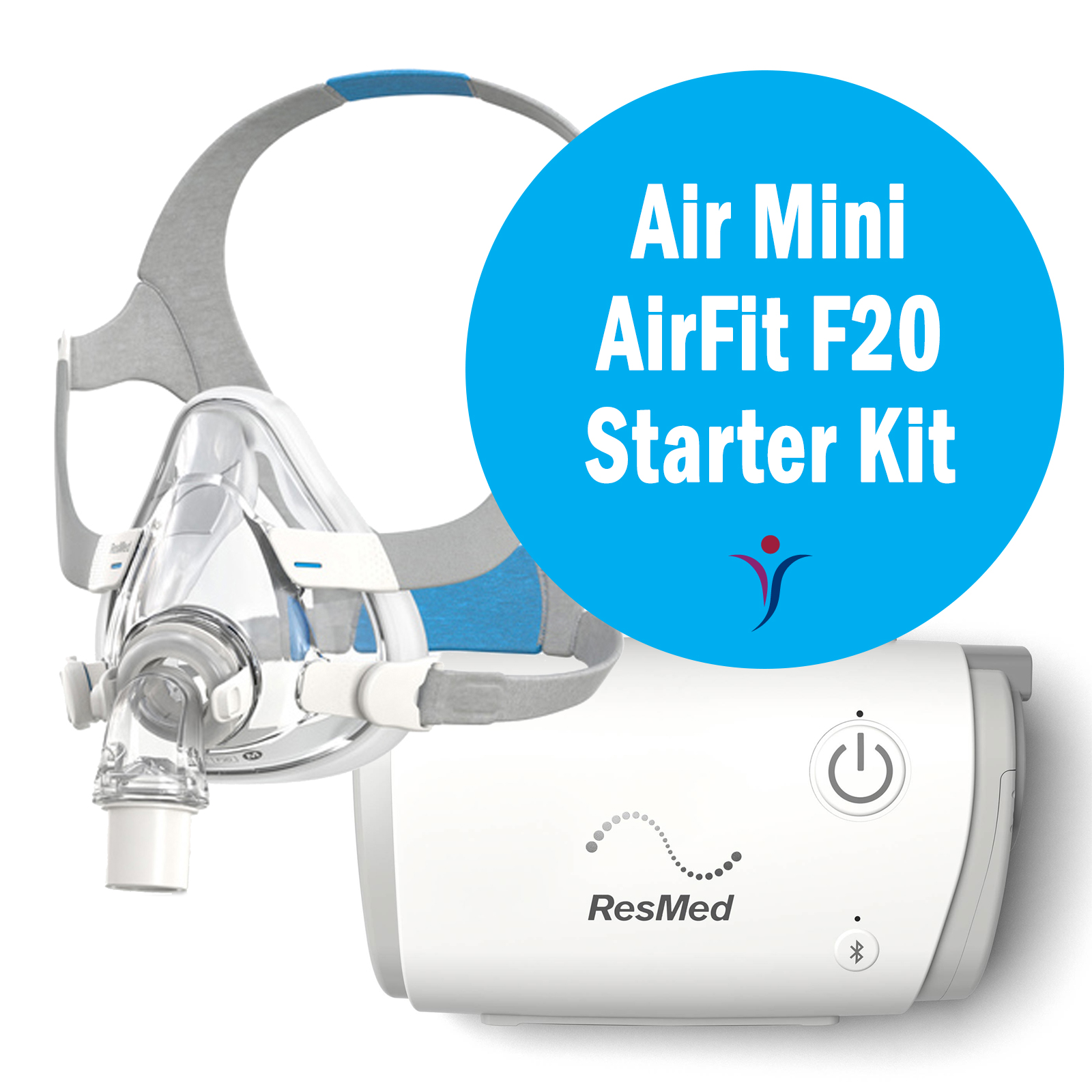 ResMed AirMini & AirFit F20 Full Face Mask Bedside Starter Kit - Large